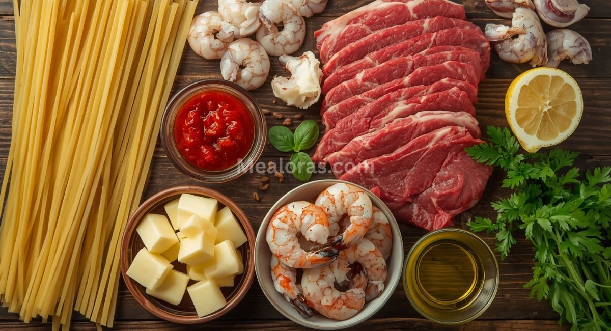 Calabrian Steak and Shrimp Bucatini Recipe Easy Surf and Turf Pasta